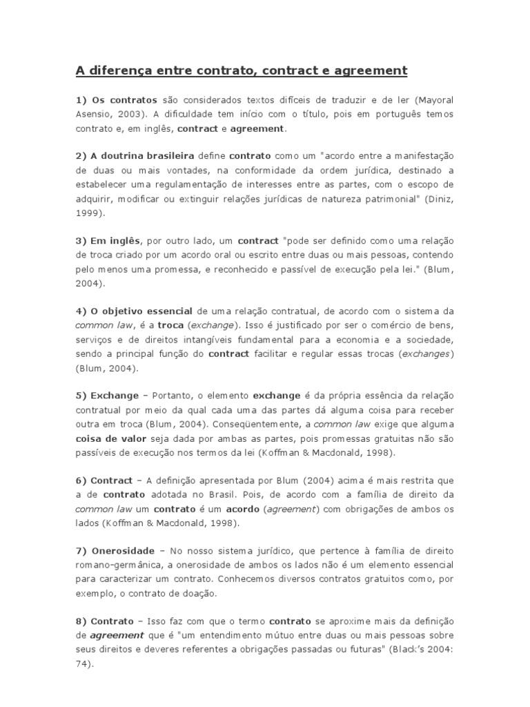 Diferenças entre Contrato e Agreement | PDF | Virtude | Informação ...
