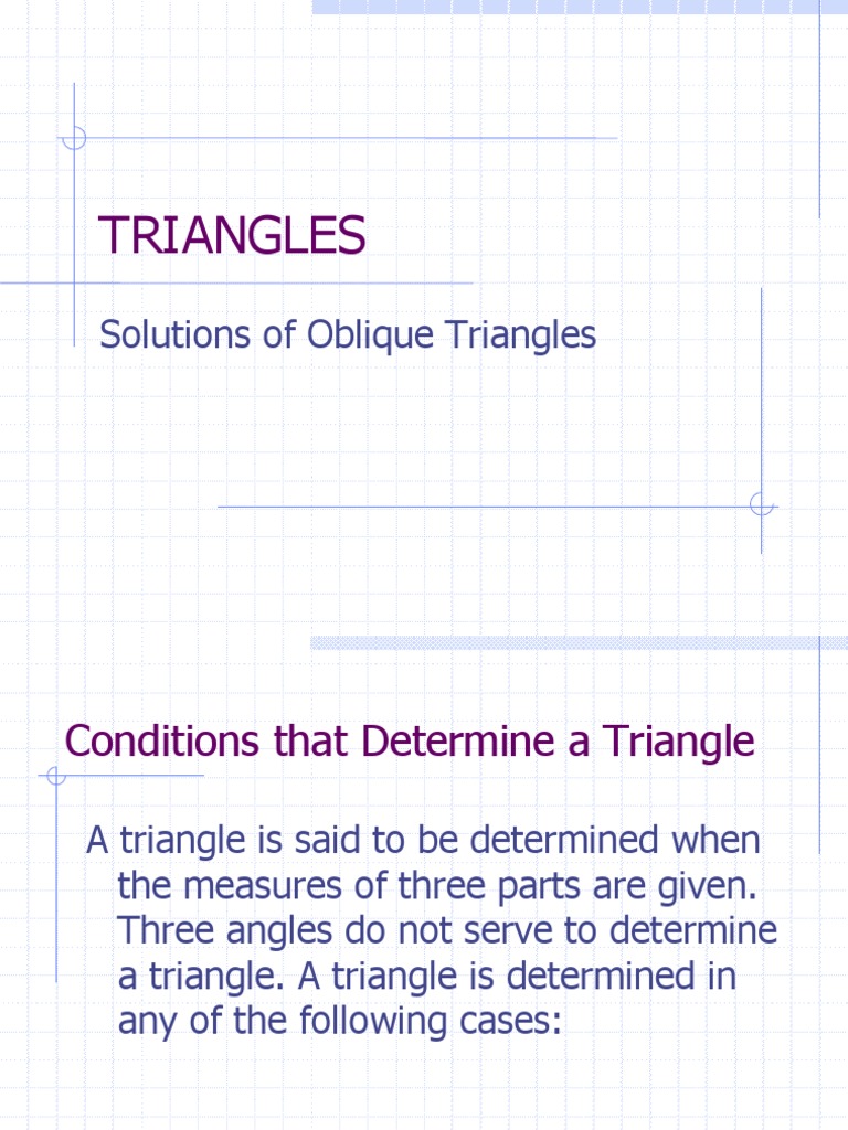 Solutions of Oblique Triangles | PDF | Triangle | Sine