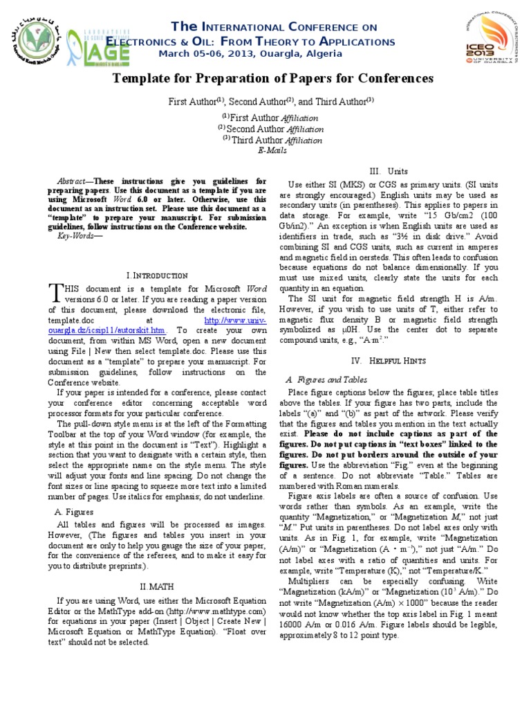 Template For Preparation of Papers For Conferences: The I C E O F T A ...