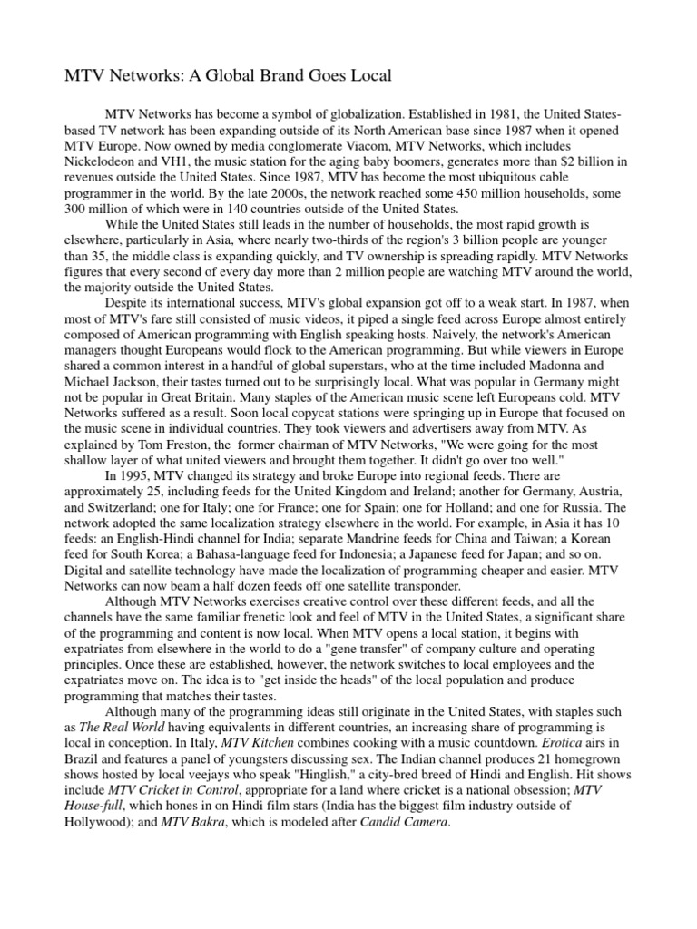 MTV Case Study | PDF | Mtv | Mass Media