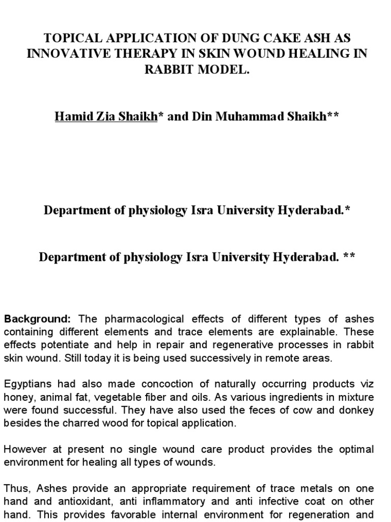Topical Application of Dung Cake Ash As Innovative Therapy in Skin ...