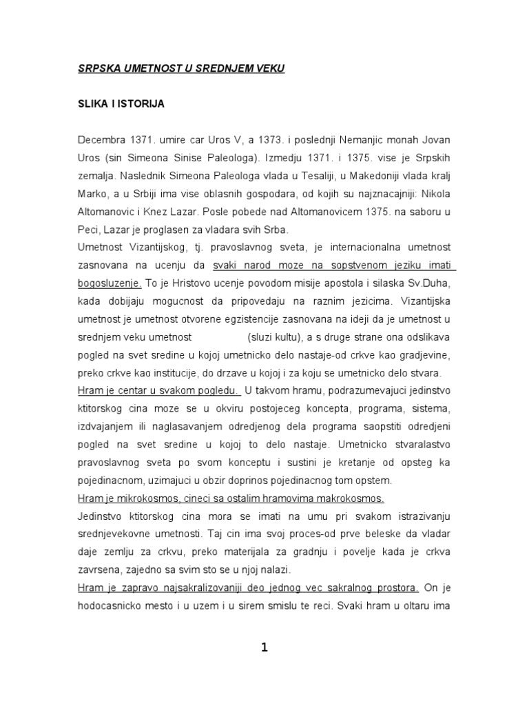 Srpska Umetnost U Srednjem Veku - Slika I Istorija | PDF