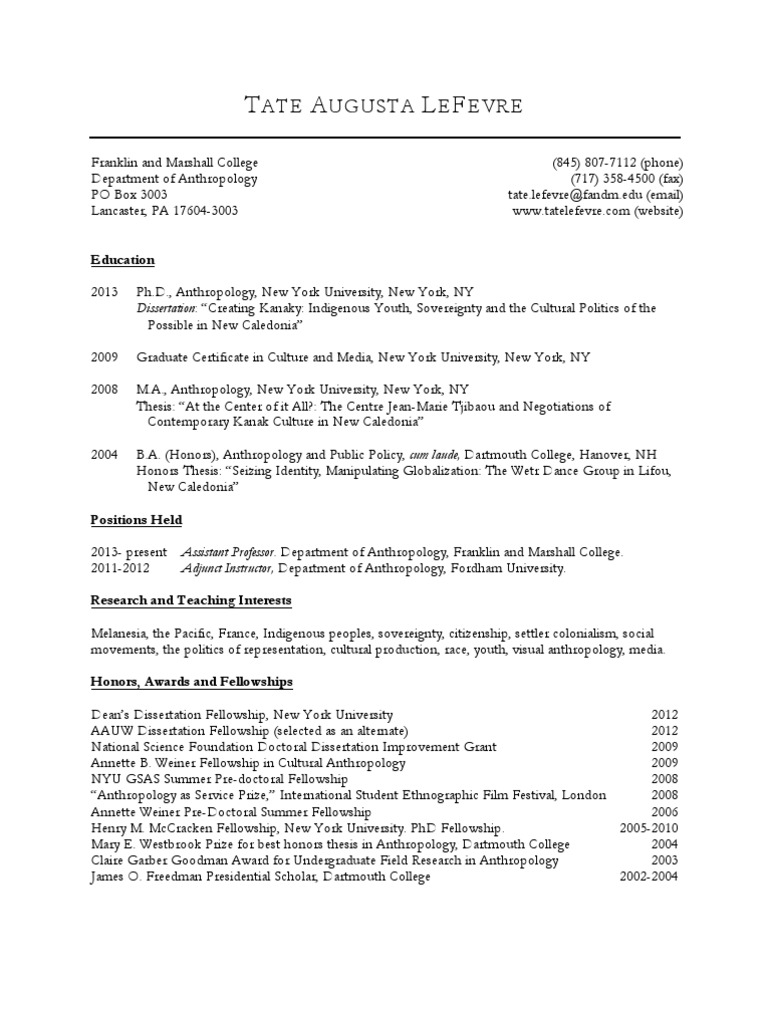 Curriculum Vitae | PDF | New York University | Anthropology