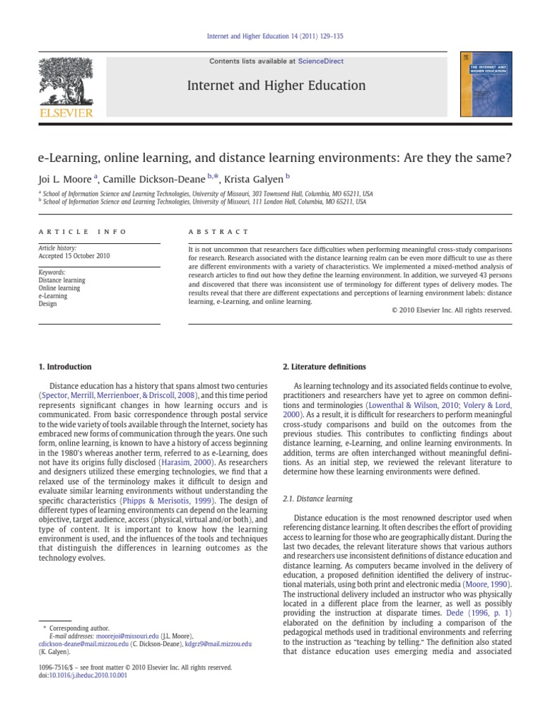 E-Learning, Online Learning, and Distance Learning Environments | PDF ...