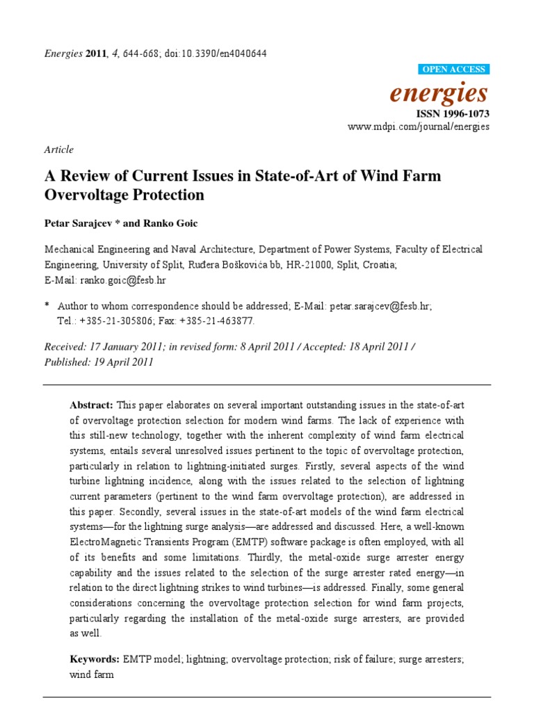 A Review of Current Issues in State-o-The-Art of Wind Farm Overvoltage ...