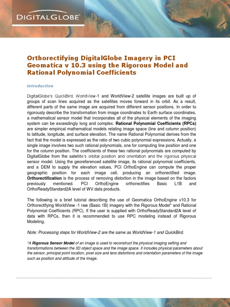 Orthorectifying DigitalGlobe Imagery in OrthoEngine Using The Rigorous and RPC Models | PDF ...