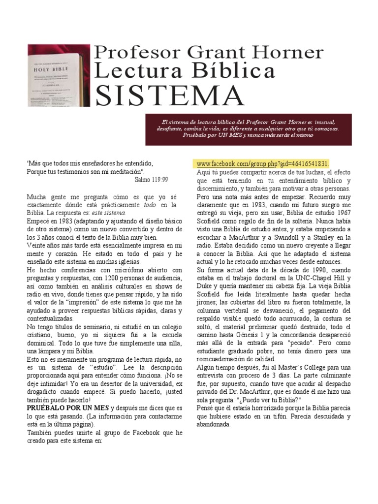 Professor Grant Horners Bible Reading System ESPAÑOL | PDF | Biblia ...