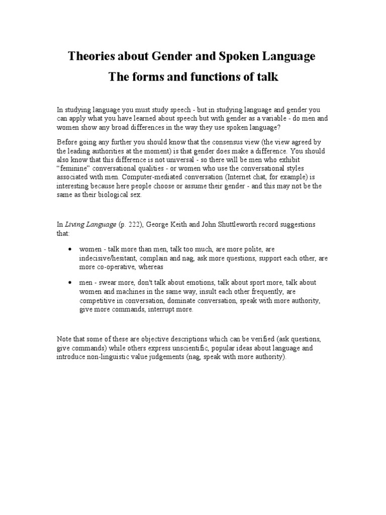 Theories of Gender and Speech | PDF | Conversation | Gender