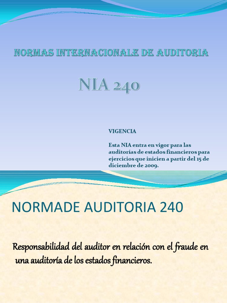 NIA 240 | Contralor | Estado financiero