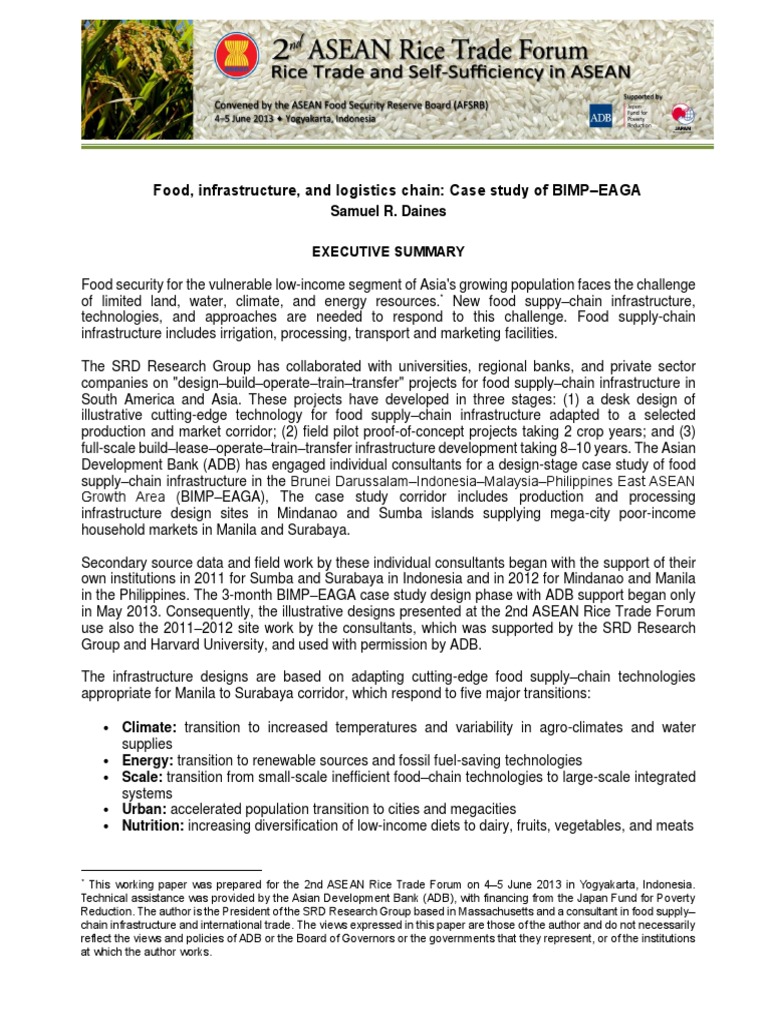 Food, Infrastructure and Logistics Chain: Case Study of BIMP-EAGA | PDF ...
