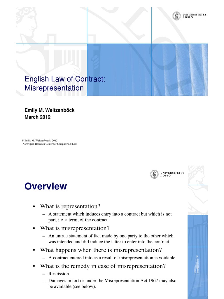 Misrepresentation PDF | PDF | Misrepresentation In English Law ...