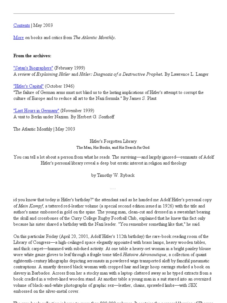The Man, His Books, and His Search For God | PDF | Adolf Hitler | Nazi ...