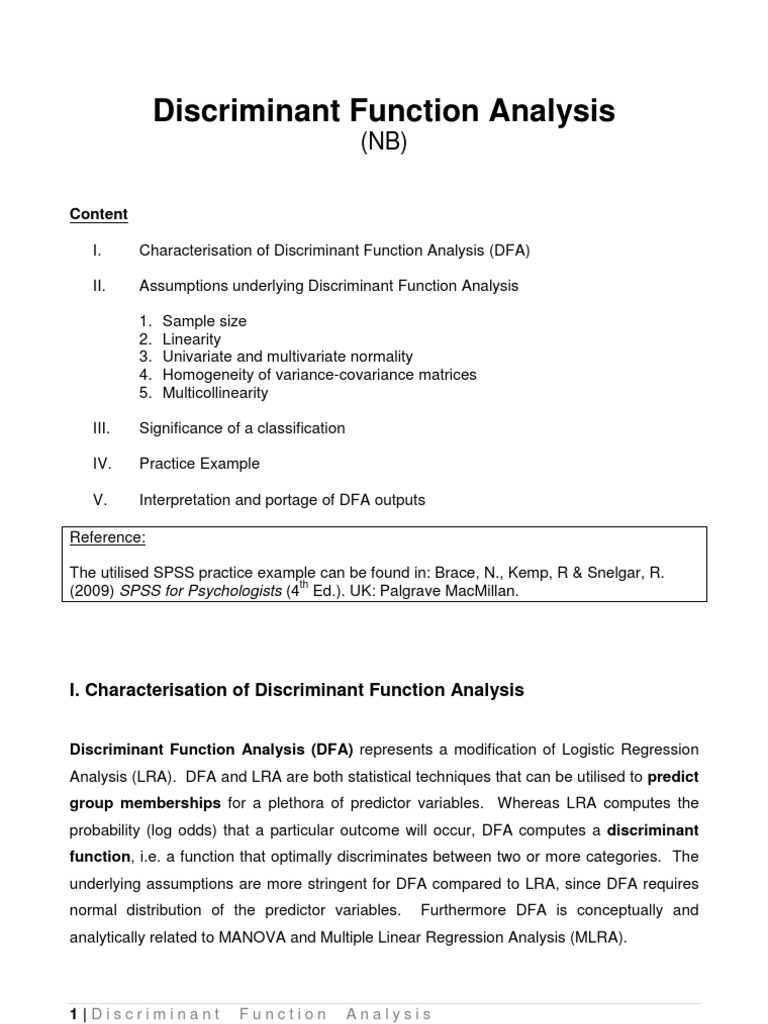 Discriminant Function Analysis Overview | PDF