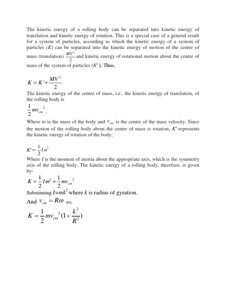 Kinetic Energy in Rolling Motion Explained | PDF | Rotation Around A ...