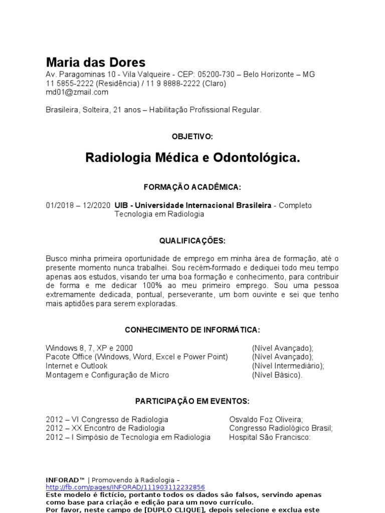 (Inforad) Modelo - Currículo Radiologia 4 | PDF