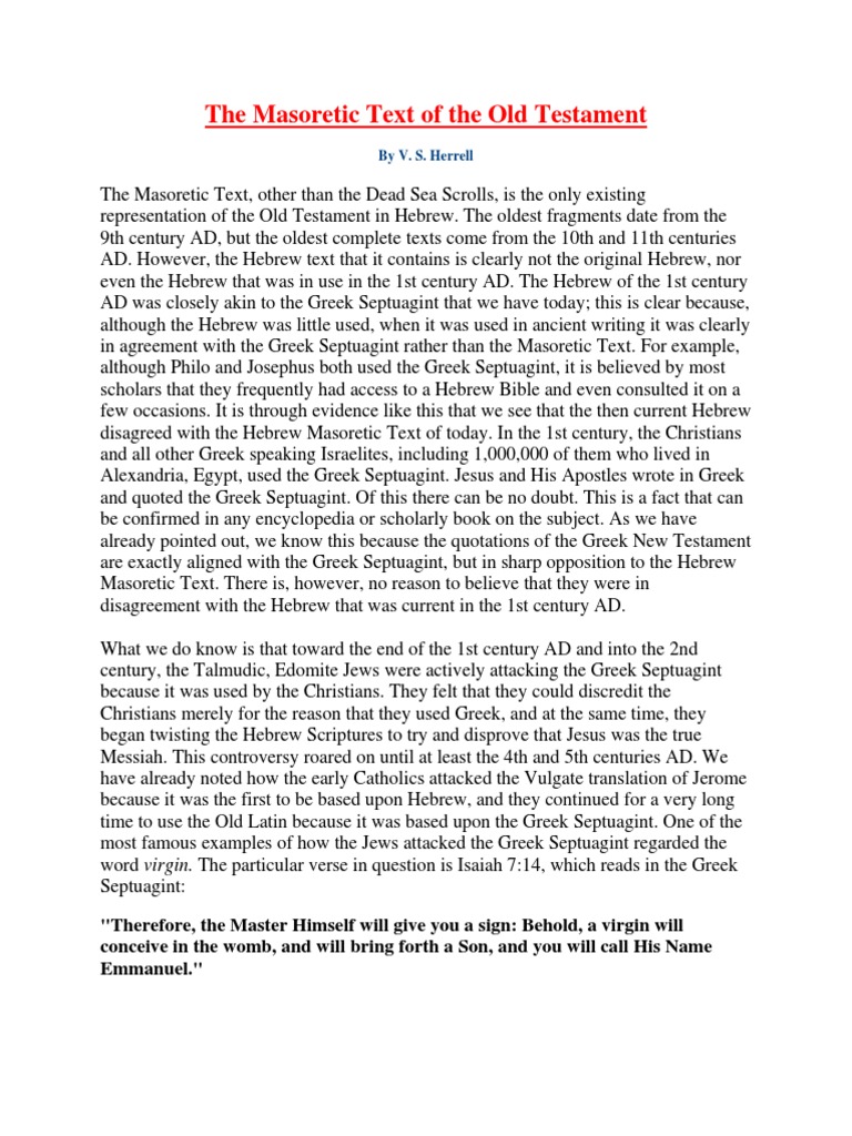 The Masoretic Text of The Old Testament | PDF