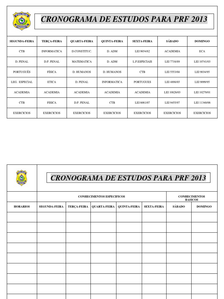 Cronograma de Estudos PRF Modificado | PDF