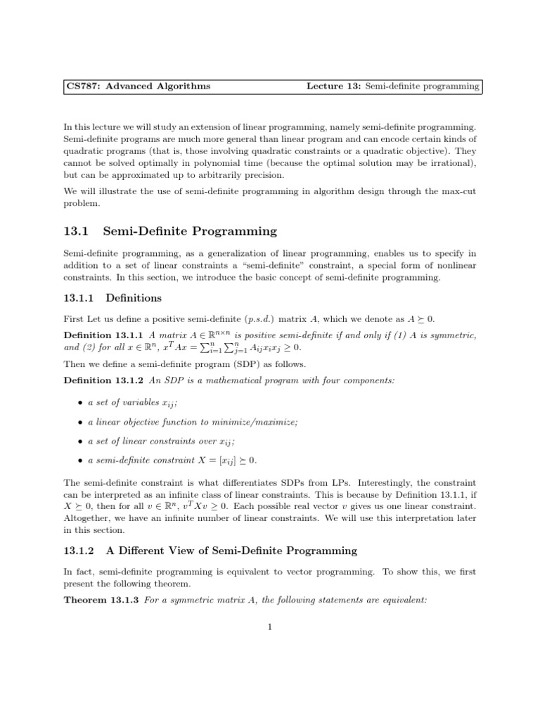 Semidef Prog 2 | PDF | Eigenvalues And Eigenvectors | Linear Programming