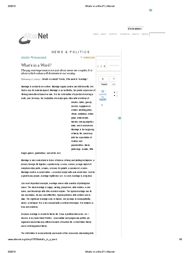 What's in A Word - Alternet Gay Marriage | PDF | Civil Union | Marriage