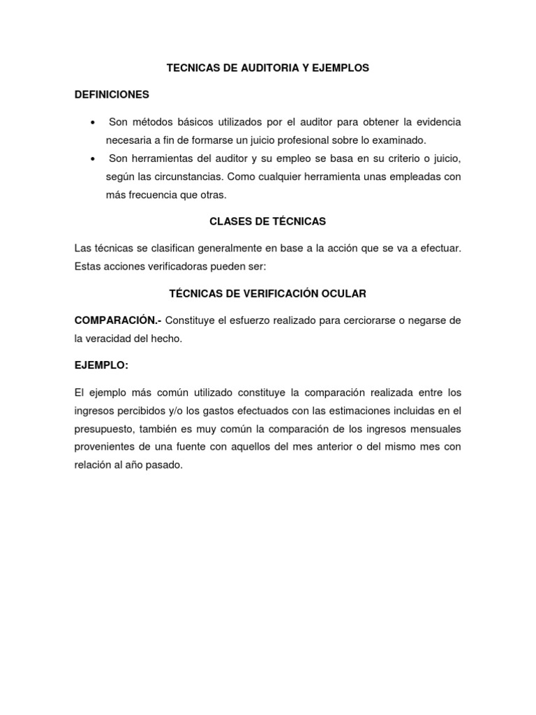 Ejemplos Tecnicas de Auditoria | PDF