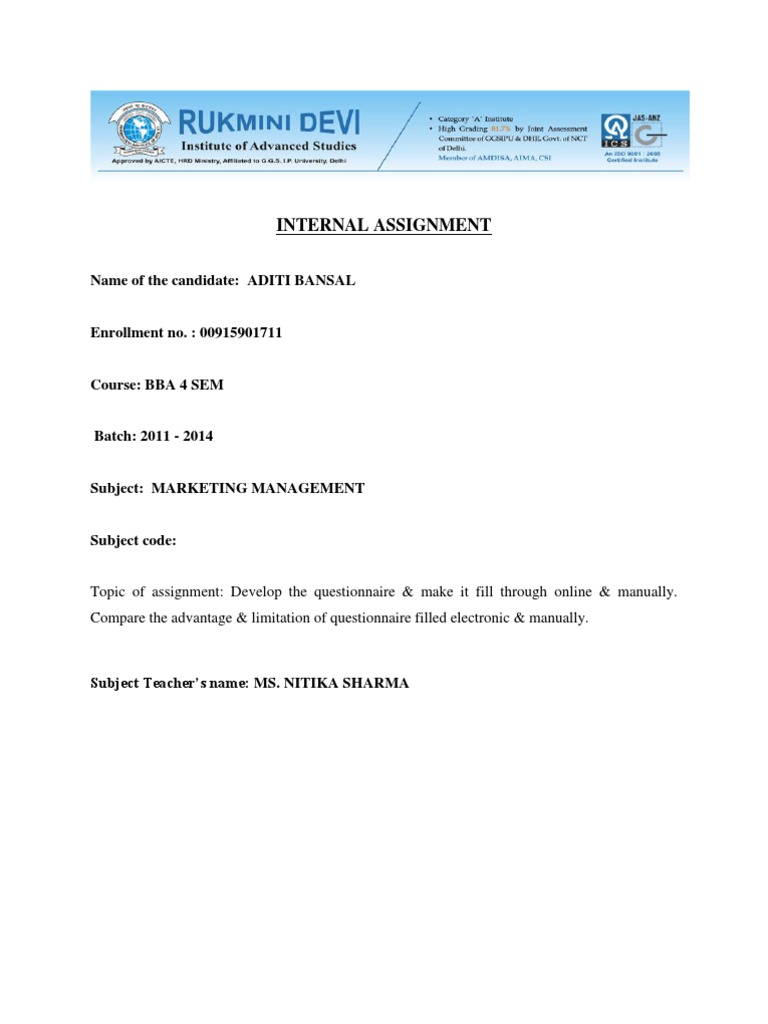 Internal Assignment: Name of The Candidate: ADITI BANSAL | Download ...