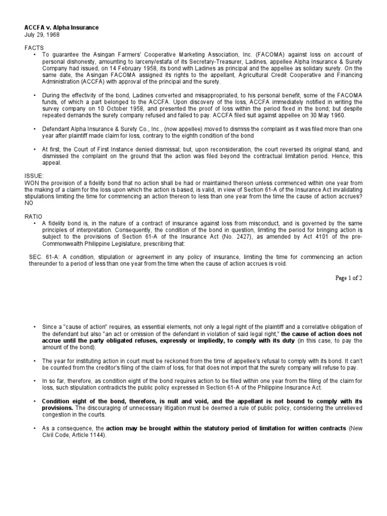 ACCFA v. Alpha Insurance Digest | PDF | Surety Bond | Lawsuit