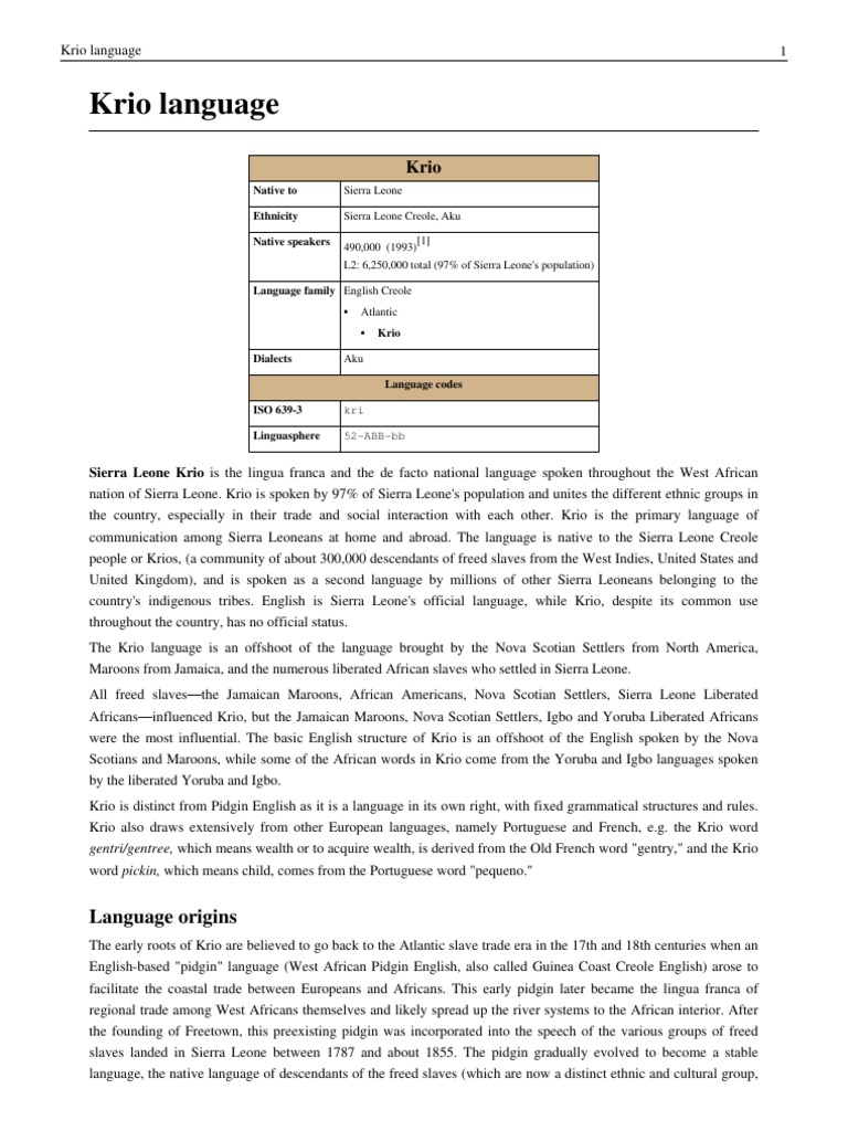 Krio Language | Sociolinguistics | Sierra Leone