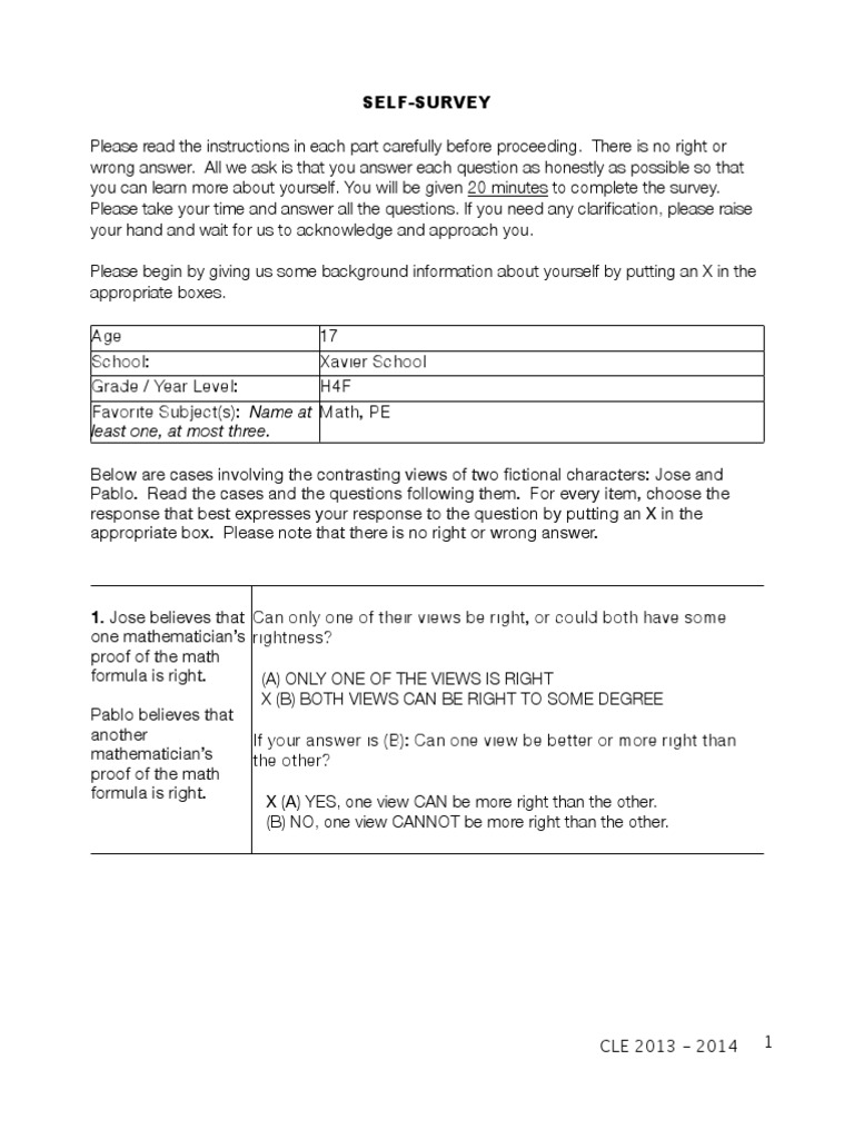 Self-Reflection Survey for Students | PDF | Wellness