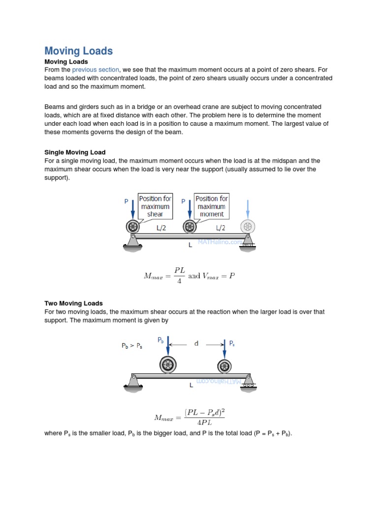 Moving Loads: Previous Section | PDF | Beam (Structure) | Bending