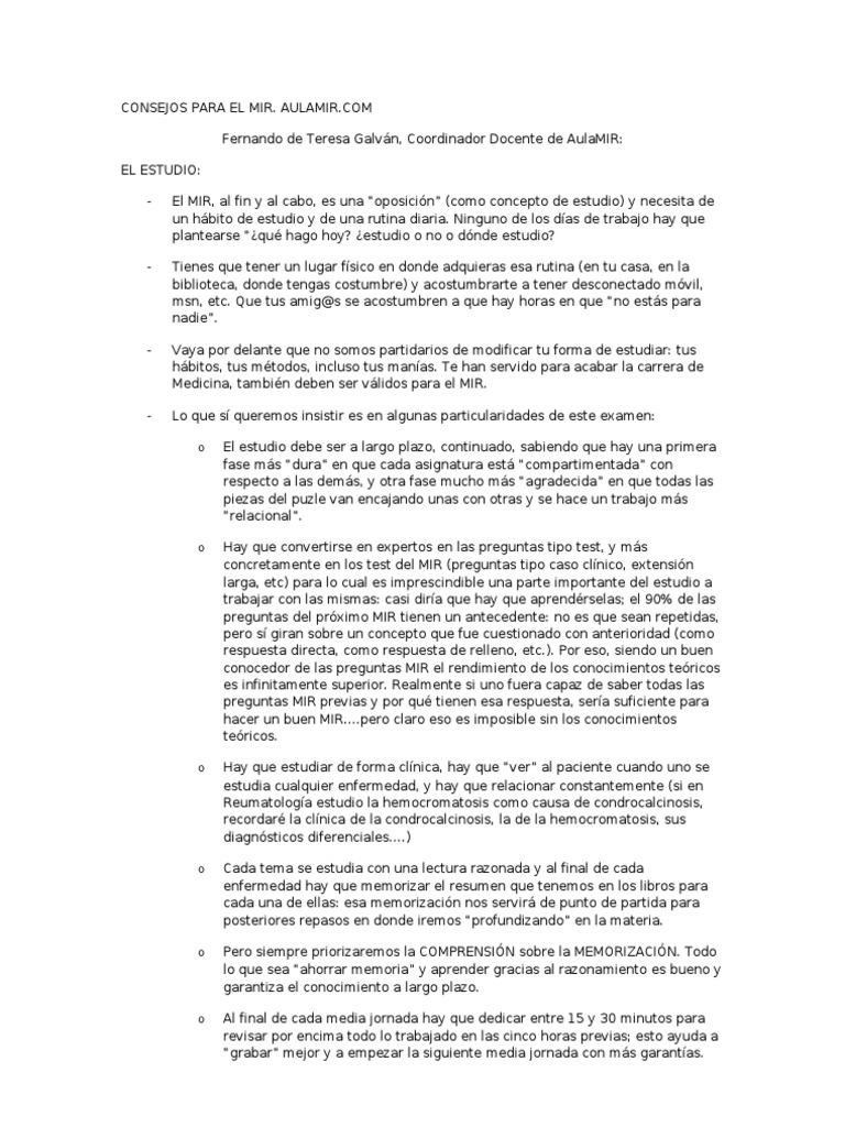 Como Estudiar El Mir | PDF | Prueba (evaluación) | Memoria