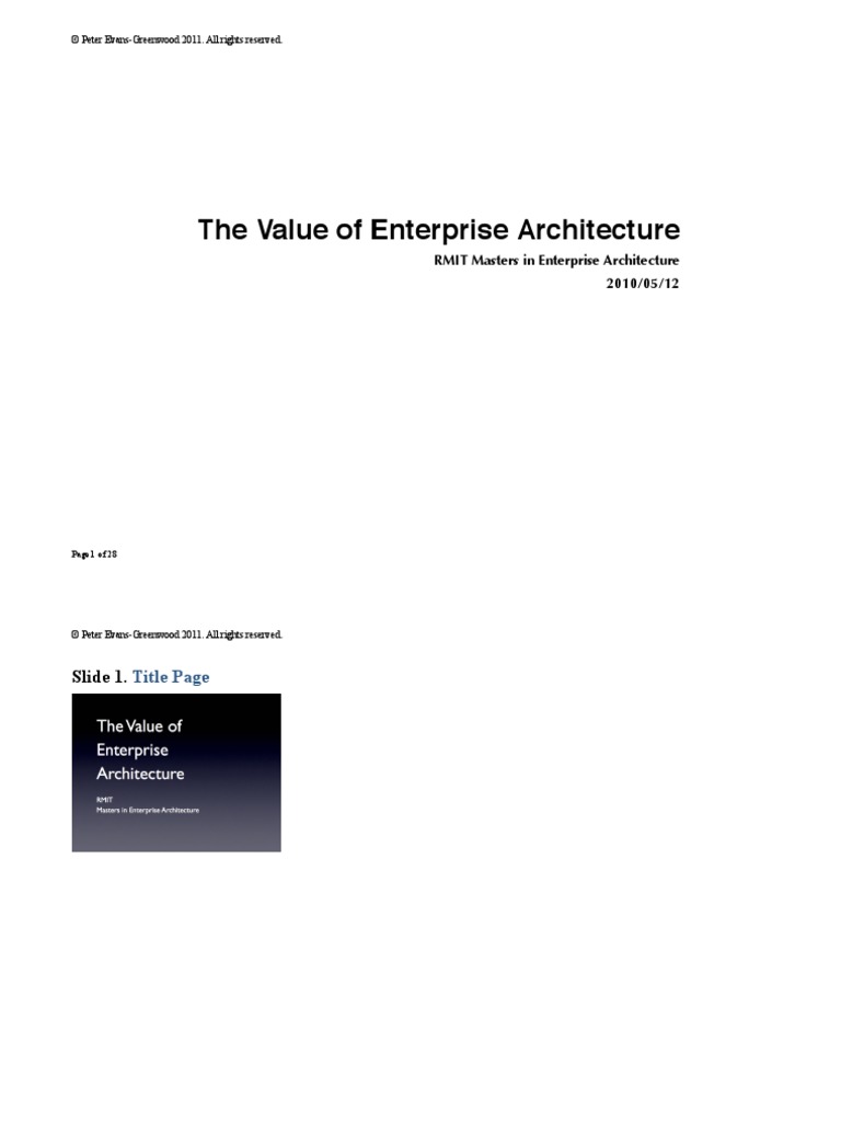 The Value of Enterprise Architecture | PDF | Business Process ...