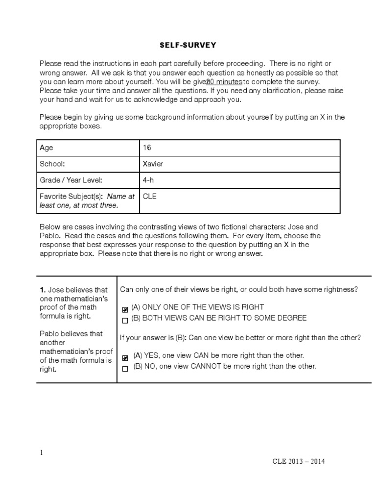 Self-Reflection Survey Instructions | PDF