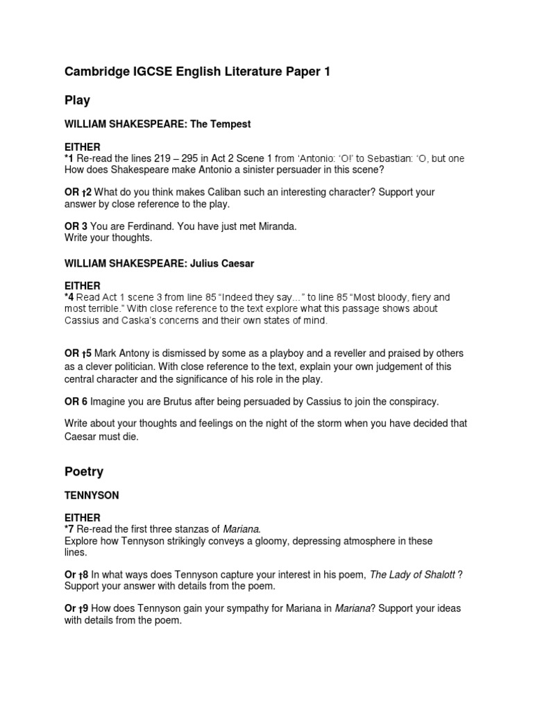 Cambridge IGCSE English Literature Paper 1 | PDF | The Great Gatsby ...