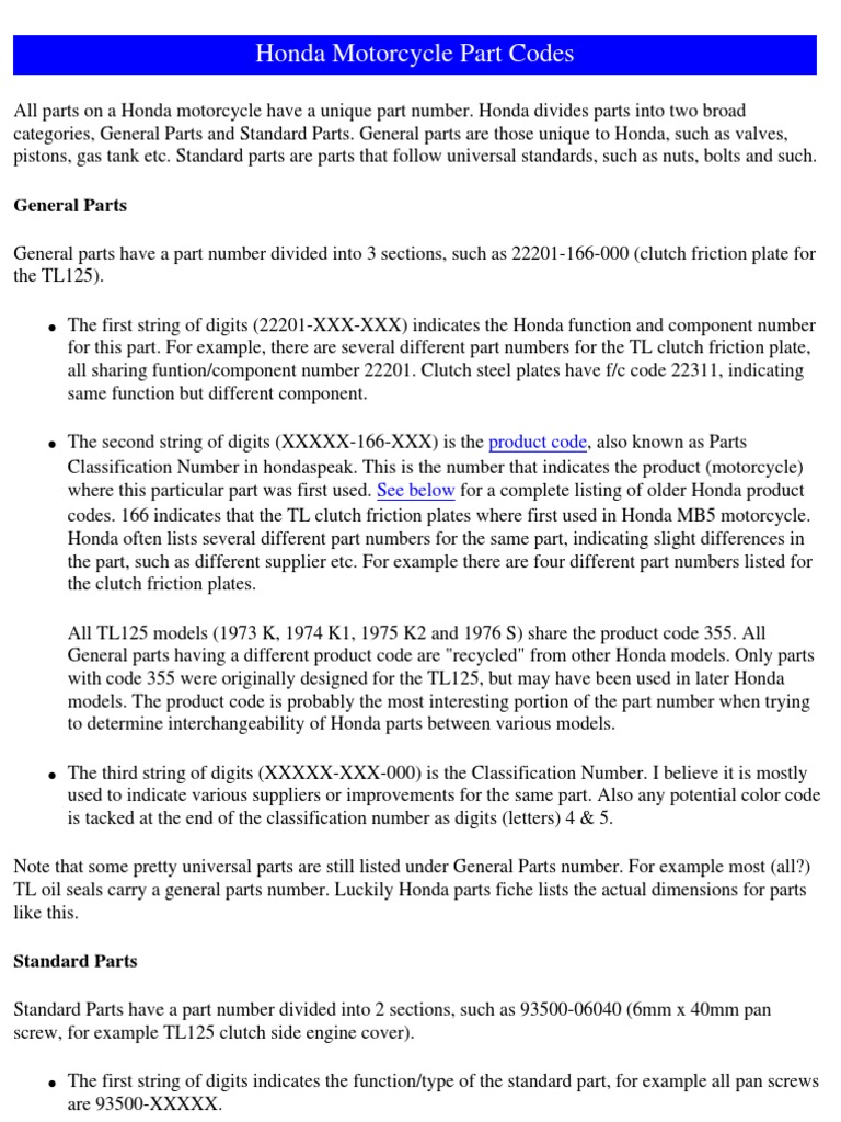 Honda Motorcycle Part Numbers Explained | Reviewmotors.co