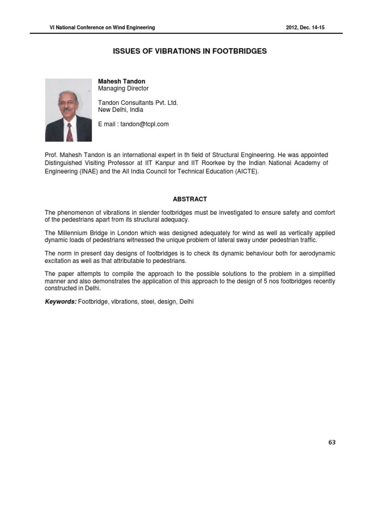 Issues of Vibrations in Footbridges by Mahesh Tandon | PDF | Structural ...