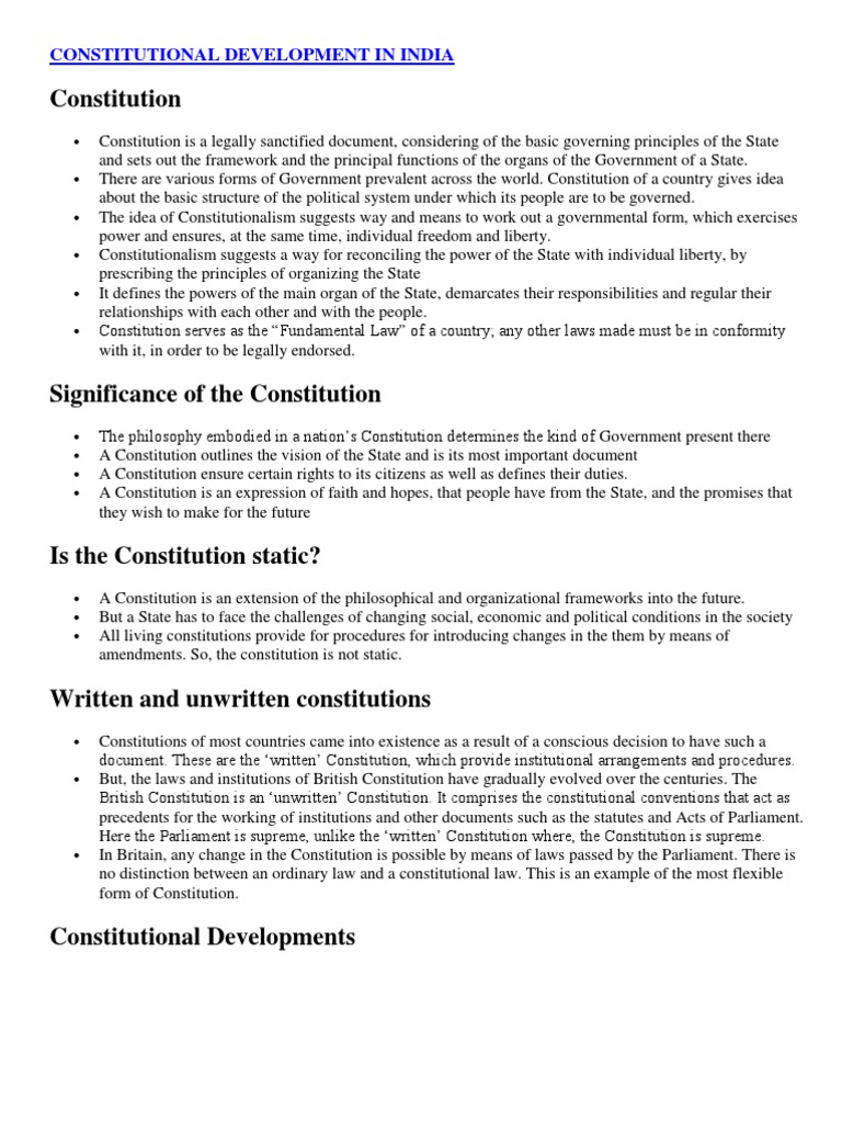 Constitutional Development in India | PDF | British Raj | United States ...