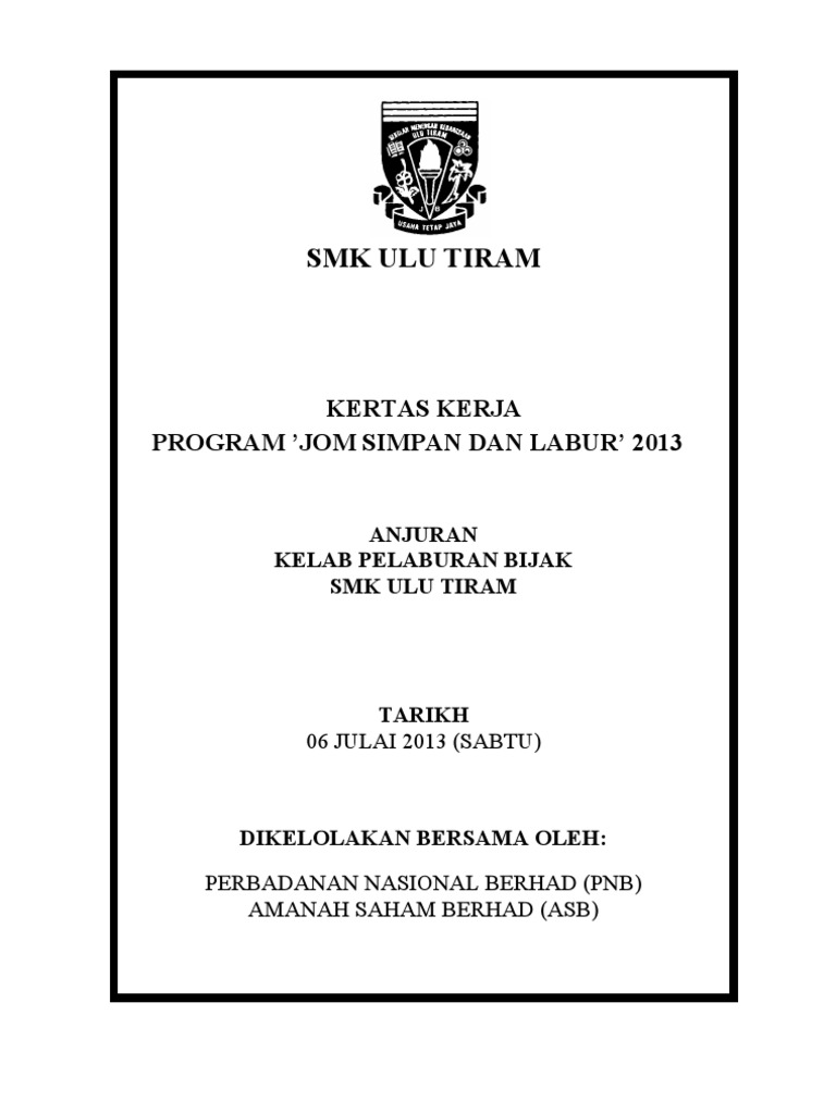 Kertas Kerja Program Jom Simpan Dan Labur 2013 | PDF