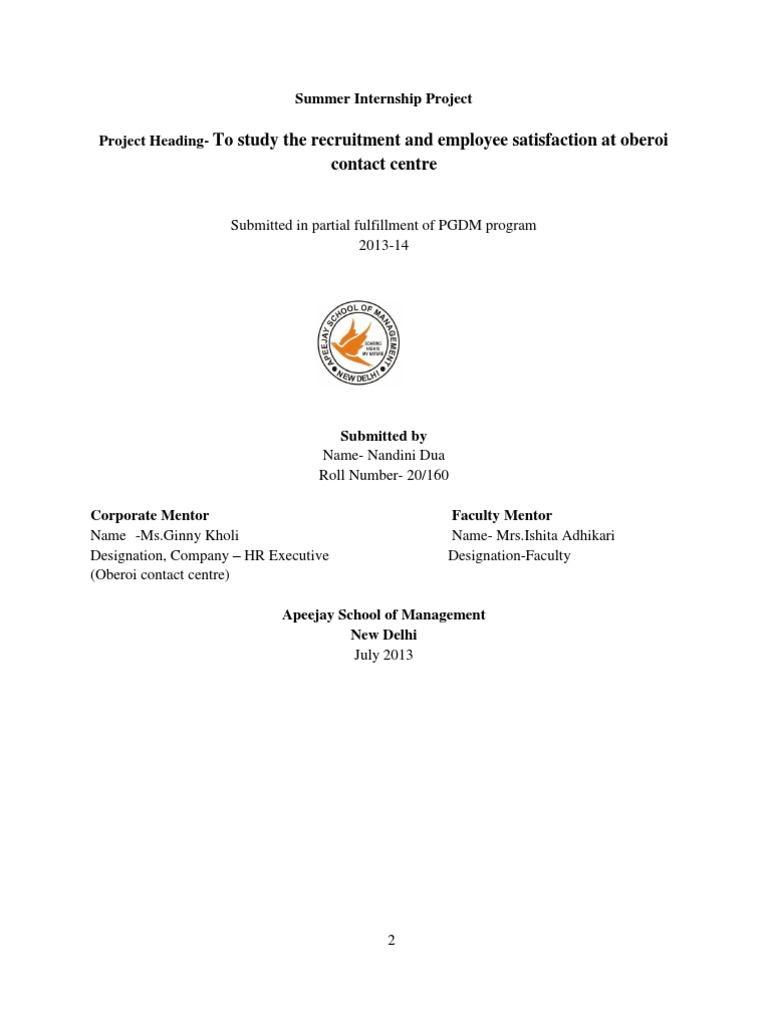 Summer Internship Project | PDF | Chef | Recruitment