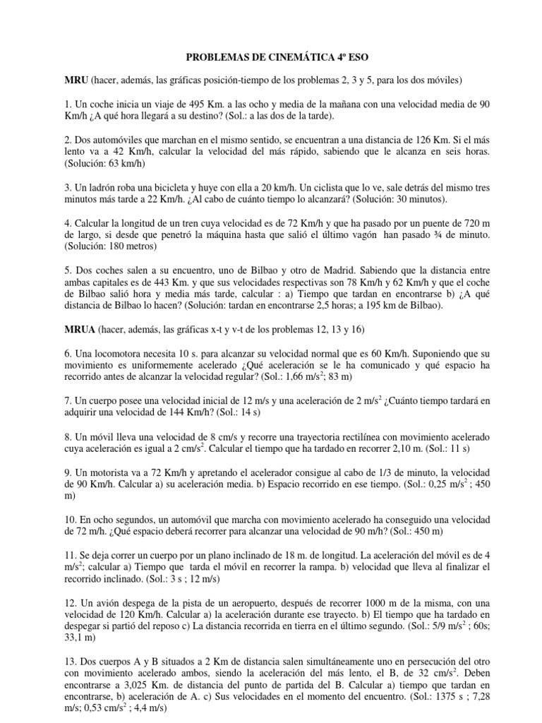 Ejercicios Mru y Mrua | PDF | Velocidad | Movimiento (física)