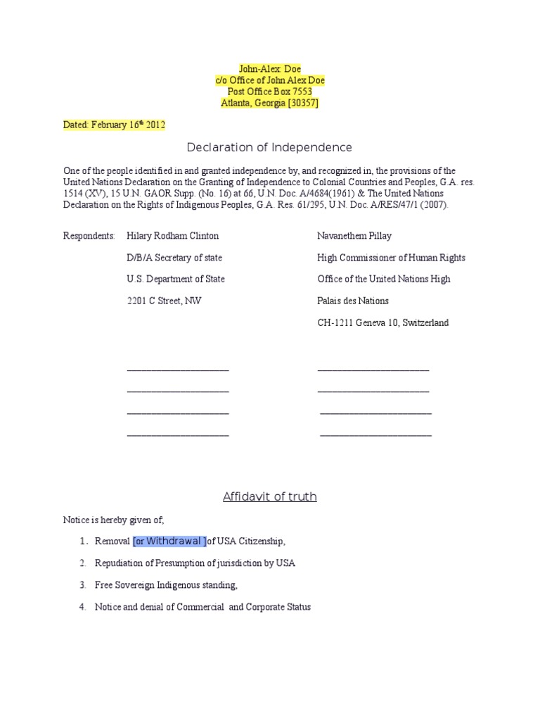 Indigenous Sovereign Declaration | PDF | Human Rights | Treaty