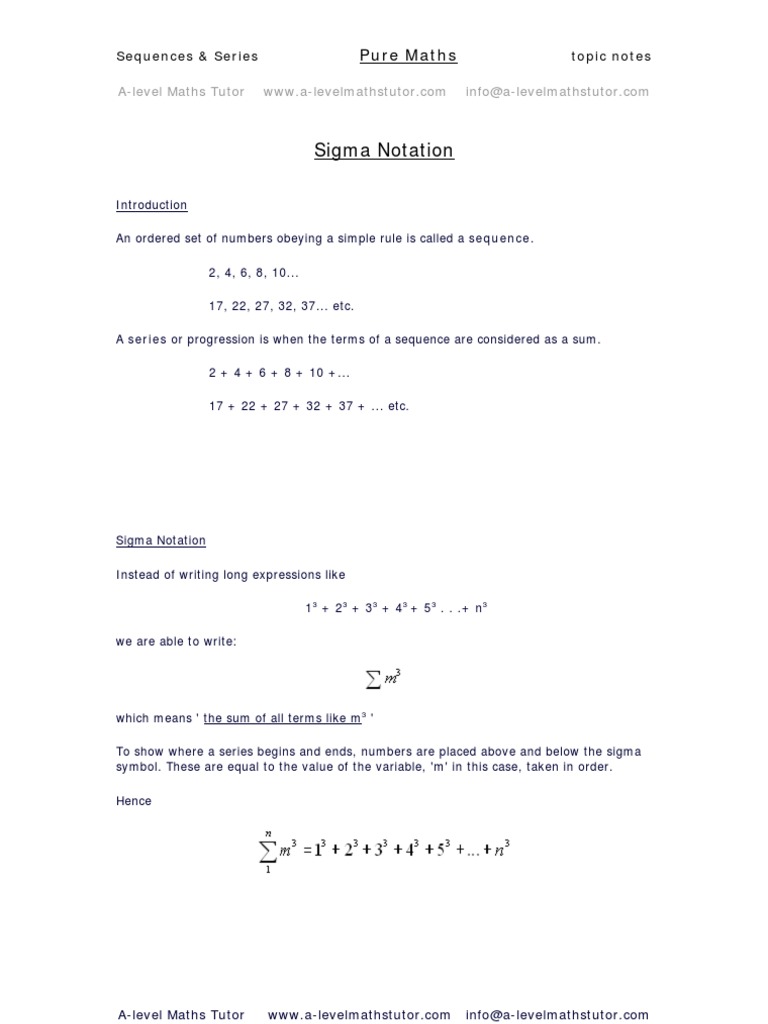 Sigma Notation, Sequences & Series Revision Notes From A-Level Maths ...