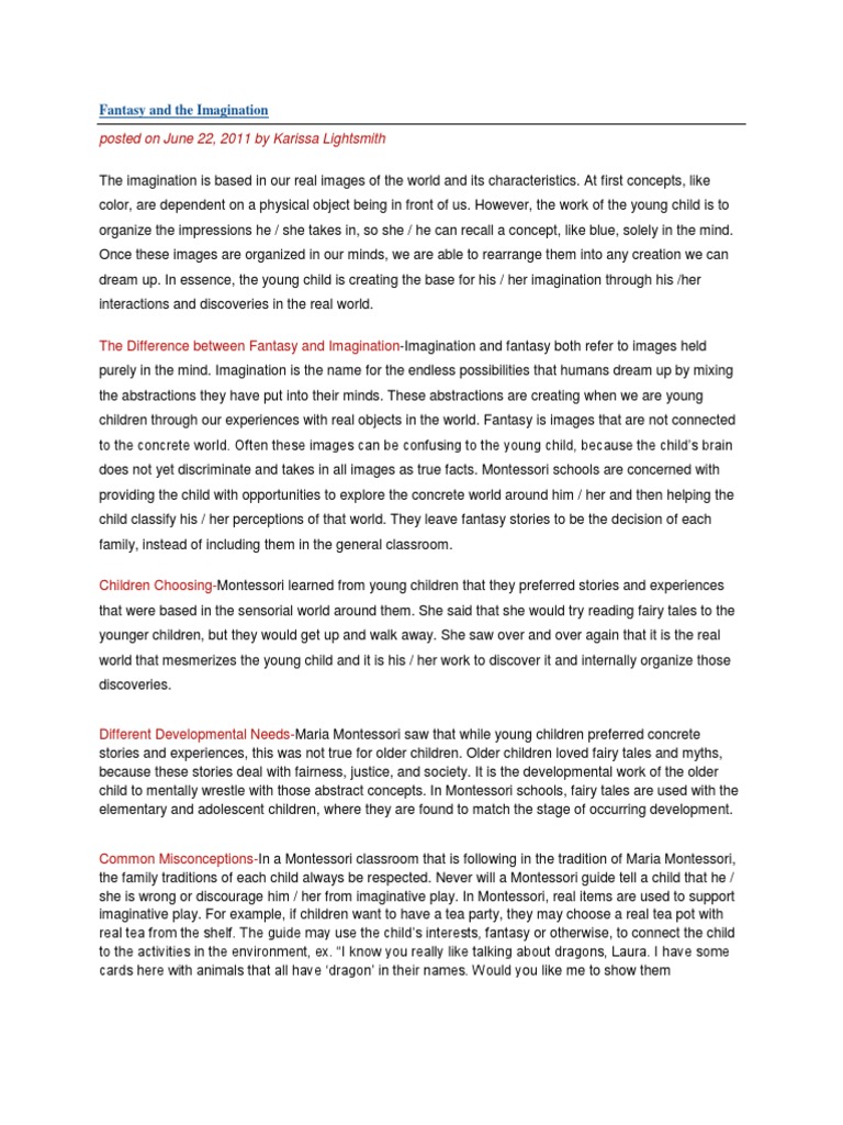 Understanding Fantasy vs. Imagination | PDF | Imagination | Montessori ...