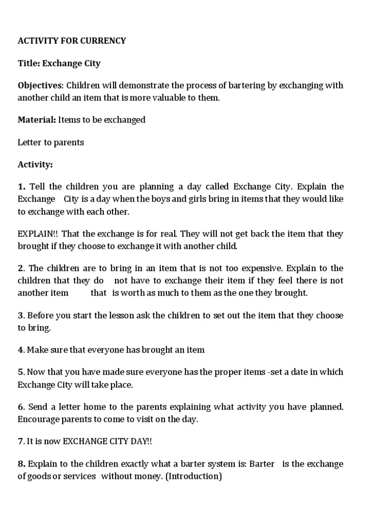 Bartering Activity for Kids | PDF | Barter | Banknote