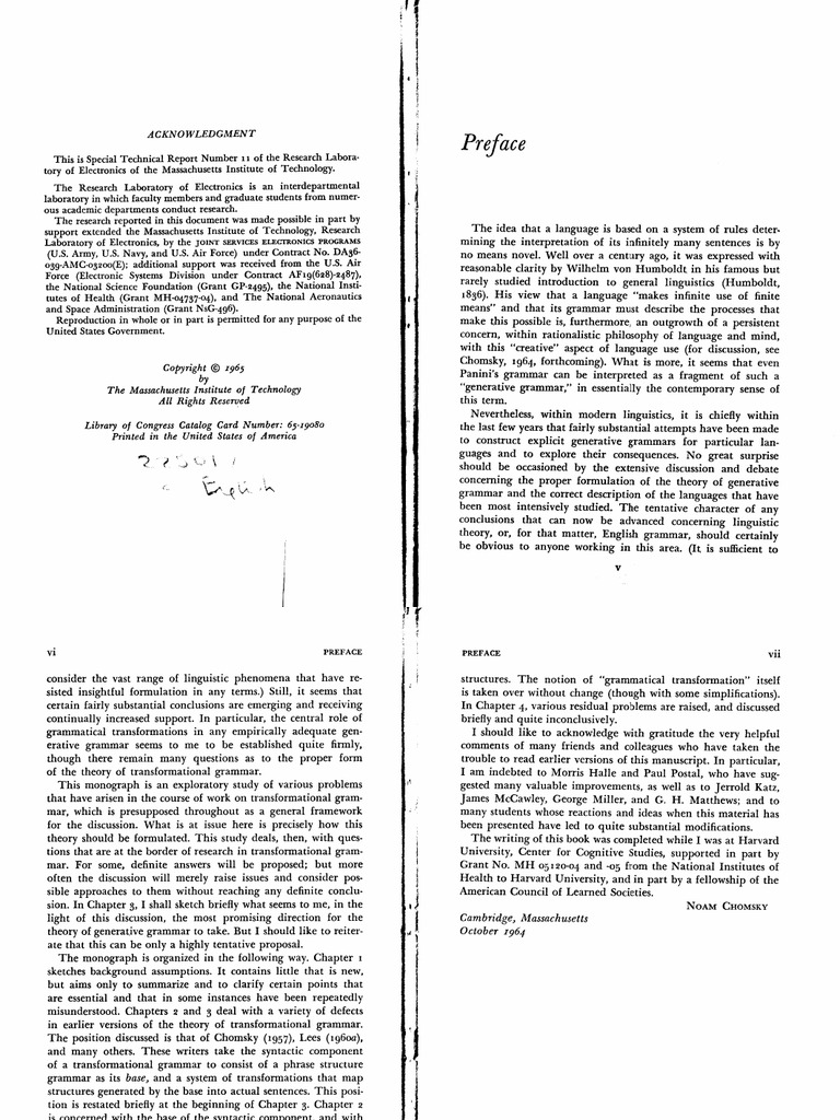 Chomsky - Theory of Syntax | PDF