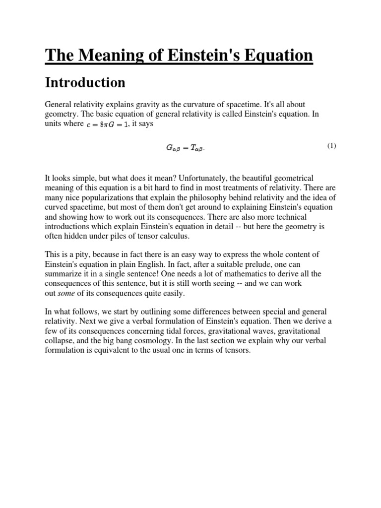 The Meaning of Einstein Field Equations | PDF | General Relativity | Tensor