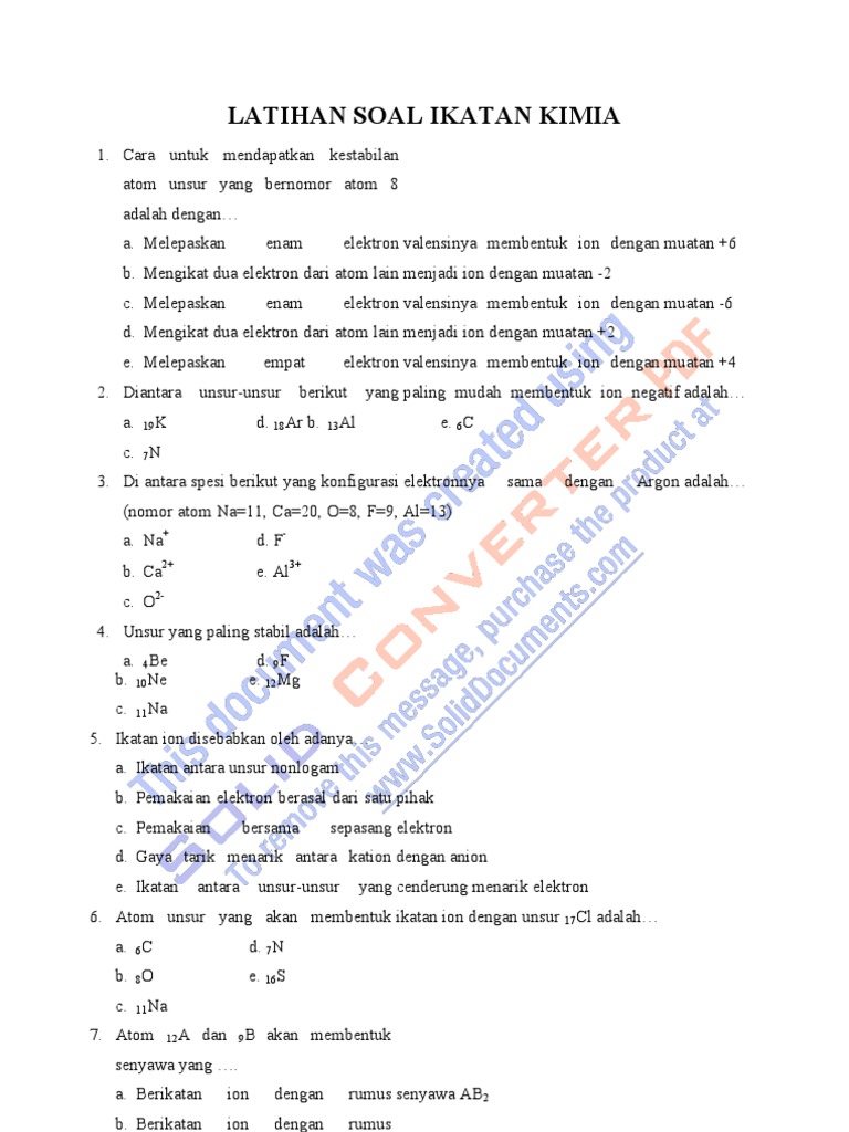 Latihan Soal Ikatan Kimia | PDF