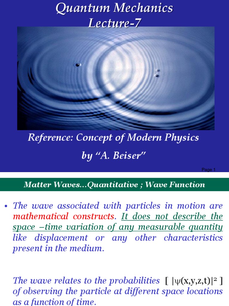 Matter Waves Wave Function Quantum Mechanics | PDF | Wave Function ...