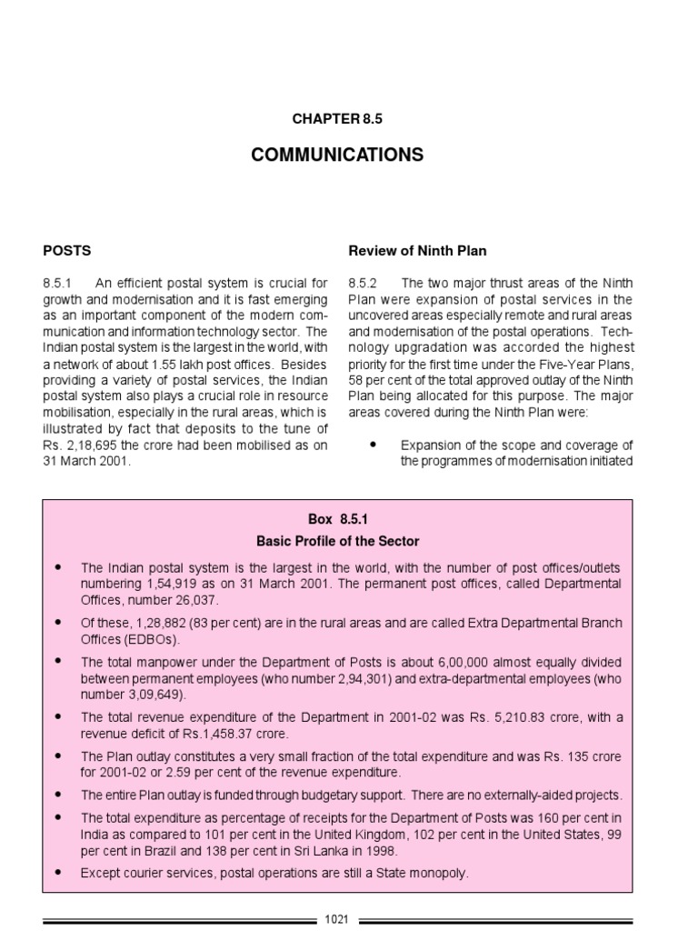 Communications: Box 8.5.1 Basic Profile of The Sector | PDF | Radio ...