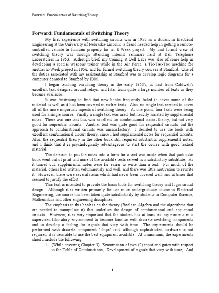 Fundamentals of Switching Theory | PDF | Boolean Algebra | Teaching ... Fundamentals of Switching Theory | PDF | Boolean Algebra | Teaching ...
