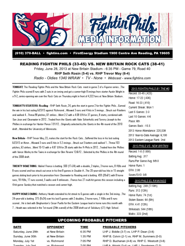 Reading Fightins Game Notes | PDF | Sports Rules And Regulations ...